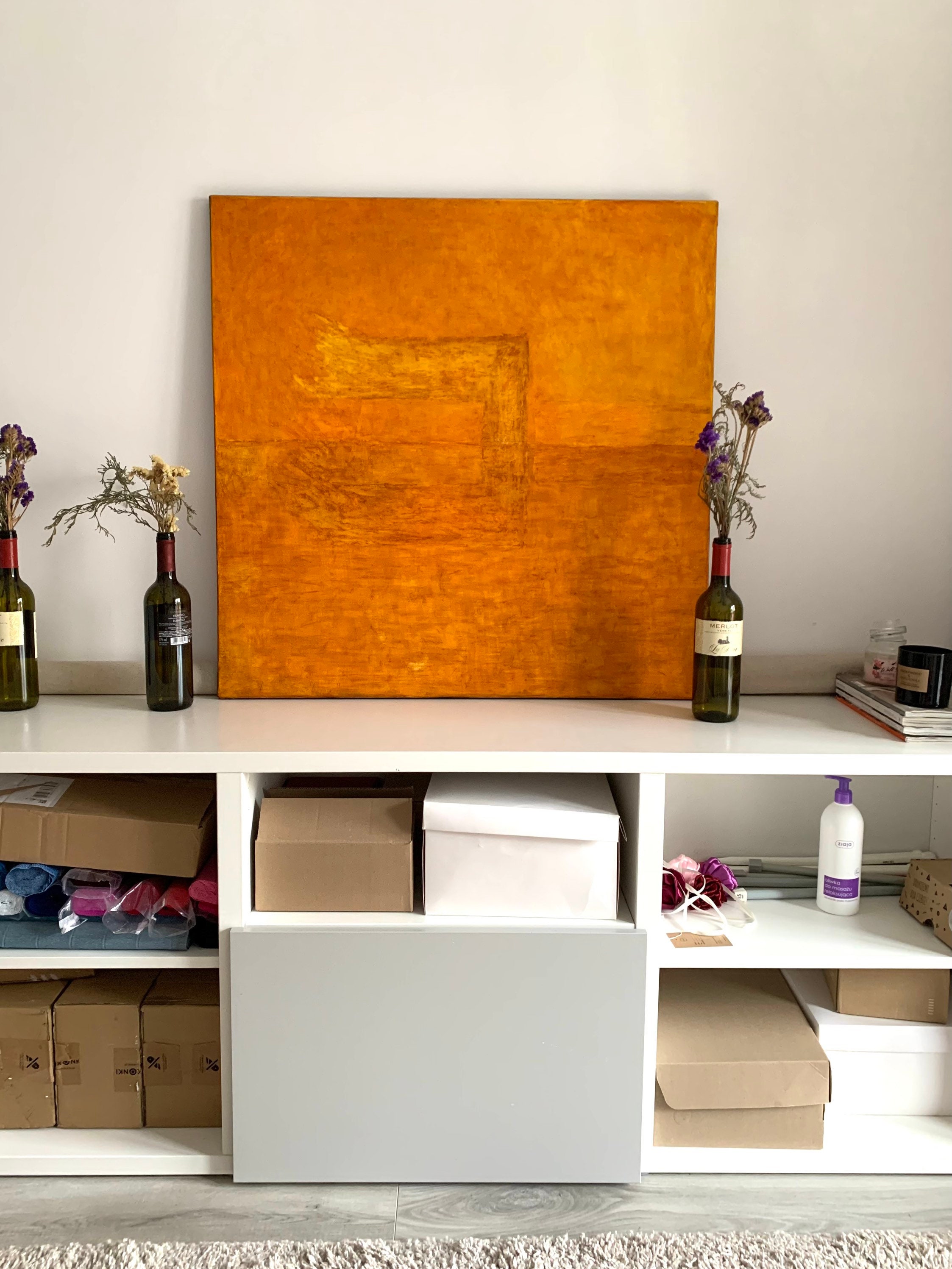 Square Orange Picture Textured Orange Abstract Oil Paint Contemporary ...