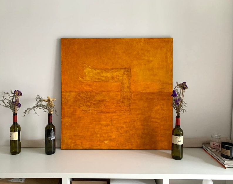 Square Orange Picture Textured Orange Abstract Oil Paint Contemporary ...