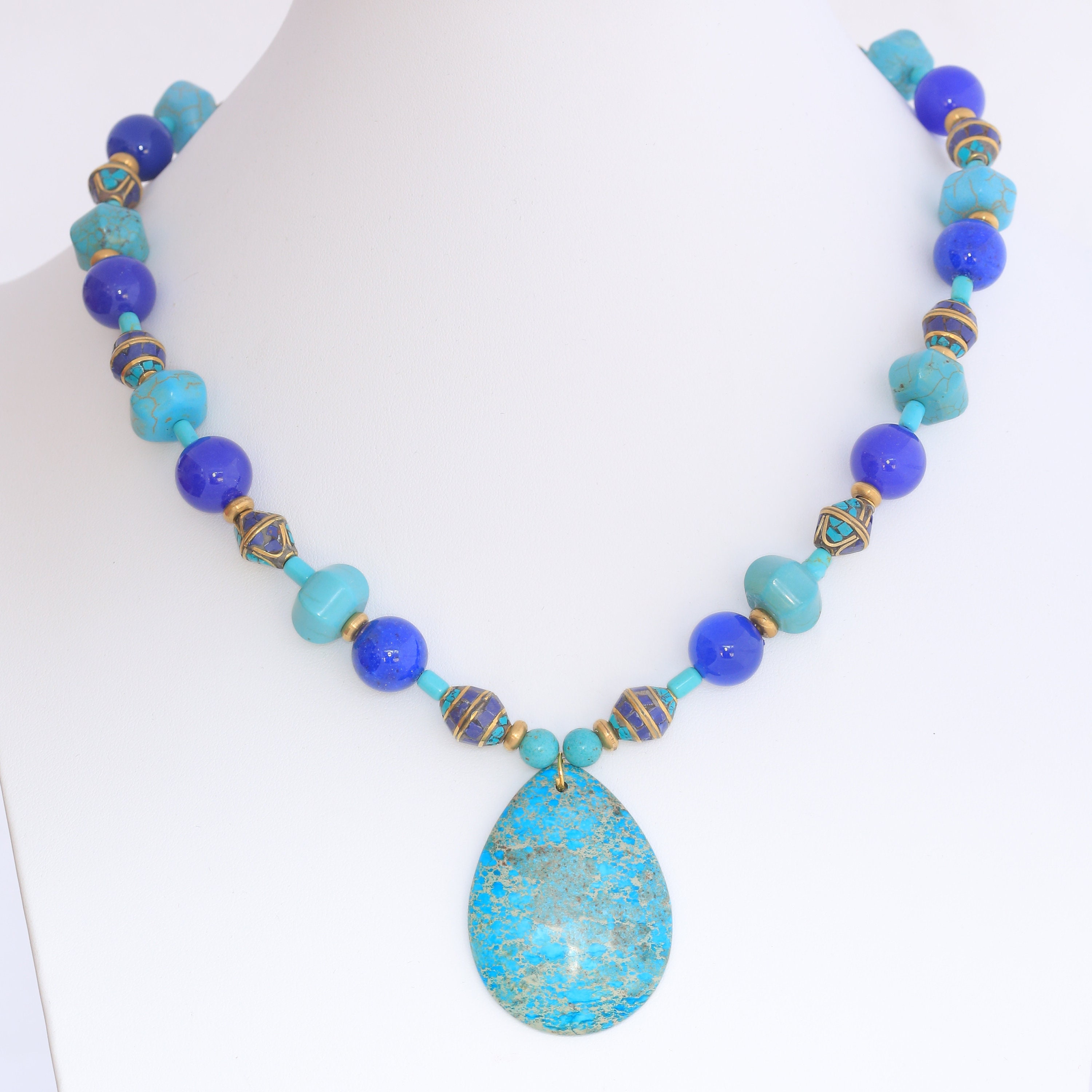 Turquoise and Lapis Necklace - Etsy
