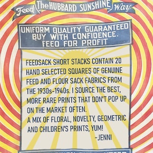 Feedsack Short Stack 20pc (6"x6") Rainbow Selection Genuine 1940s Feed ...