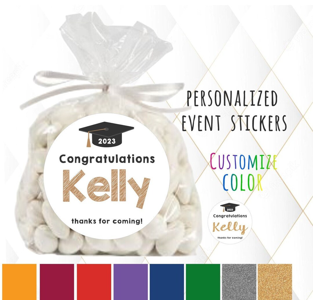 2023 Personalized Faux Gold Glitter Graduation Stickers, Grad ...