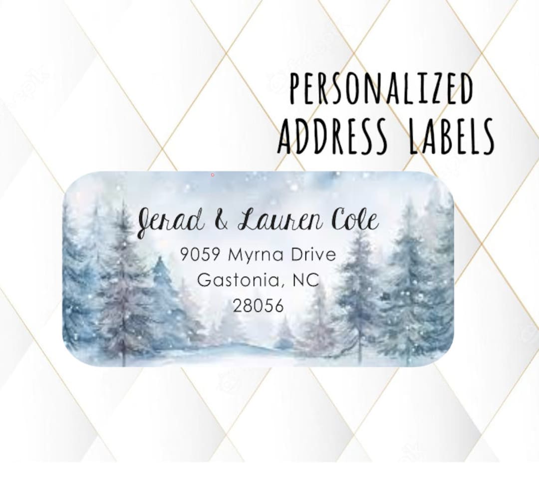 30 Christmas Address Sticker, Winter Woods Trees Return Address ...