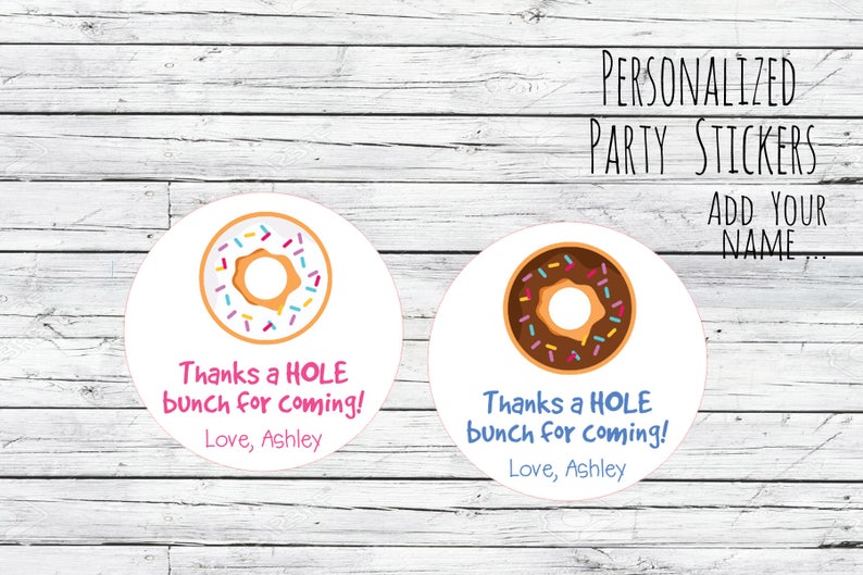 Donut Birthday Stickers Thank You Labels Hole Bunch Donut - Etsy