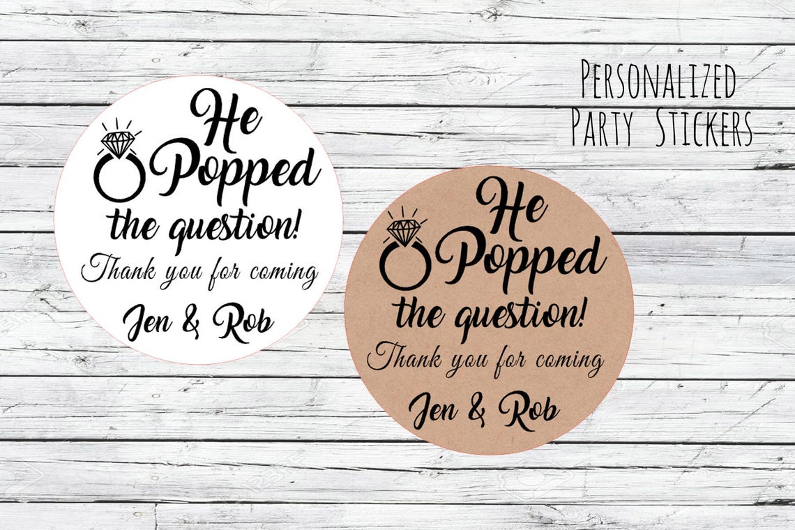 He Popped the Question Bridal Shower Label Engagement Party | Etsy