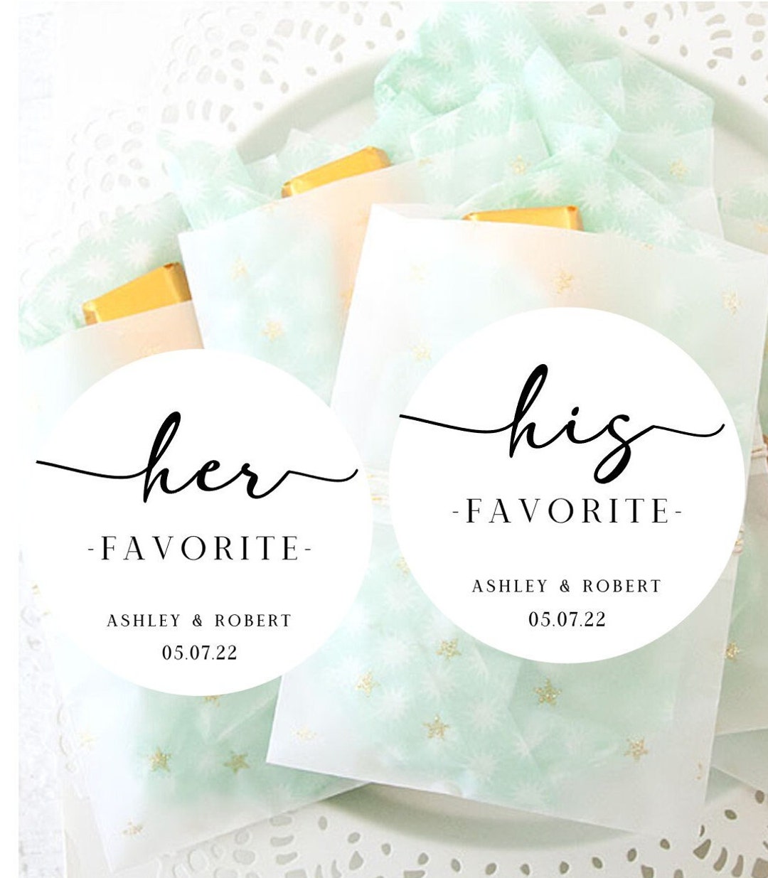 SET Her & His Favorite Sticker Stickers, Cursive Wedding, Modern ...