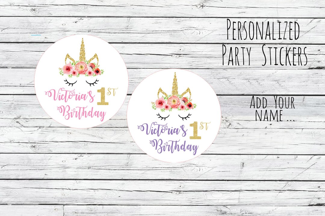 Unicorn Birthday Stickers, Unicorn Party Stickers, Unicorn Birthday ...