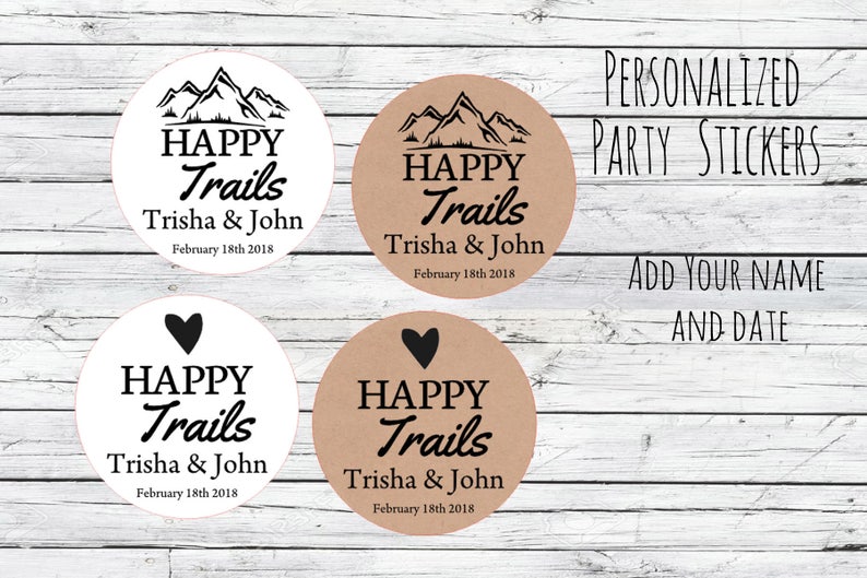 Kraft/white Happy Trails Wedding Stickers Rustic Kraft - Etsy
