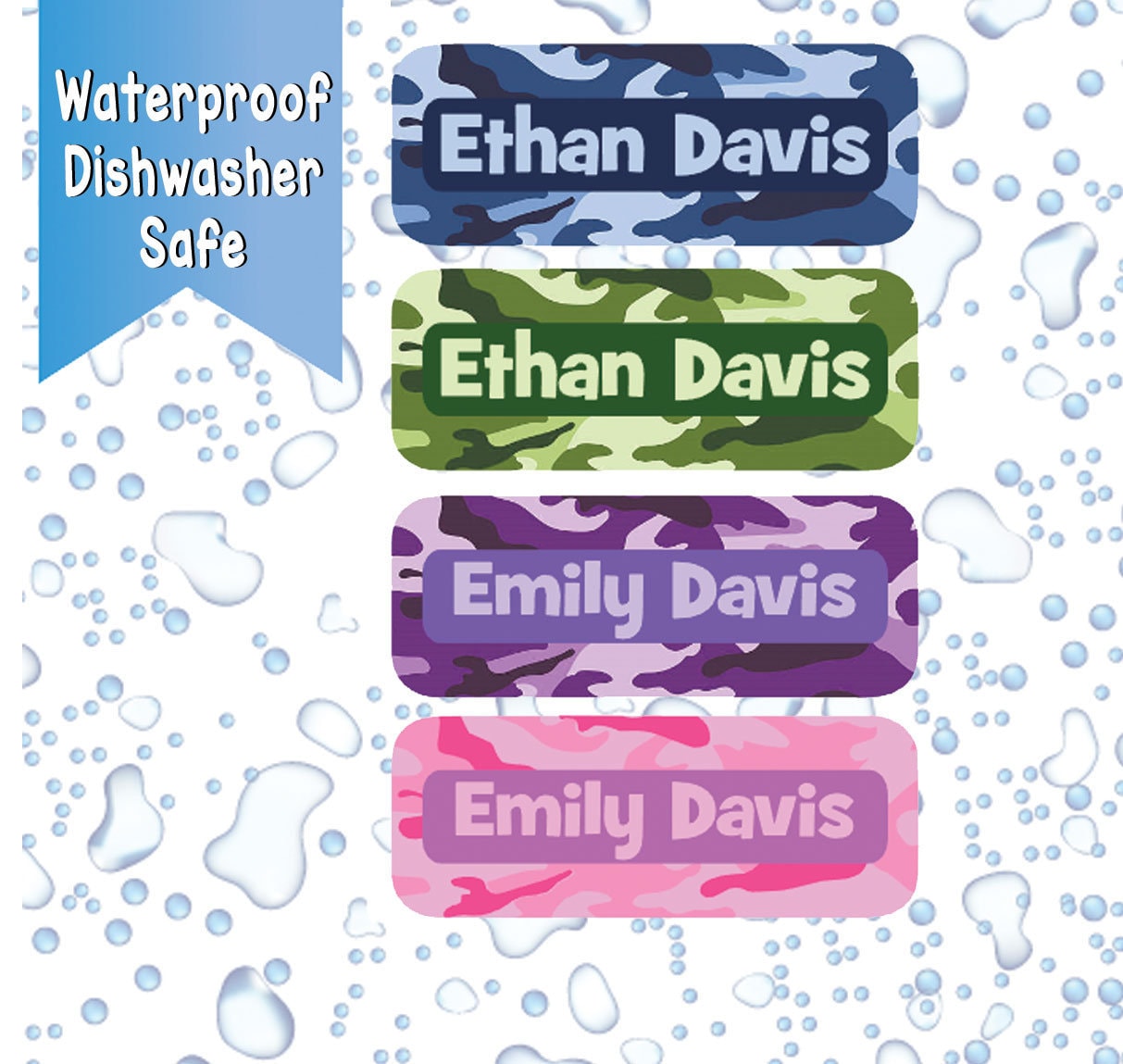 Personalized Waterproof Labels, Camo Dishwasher-safe, Water Bottle ...