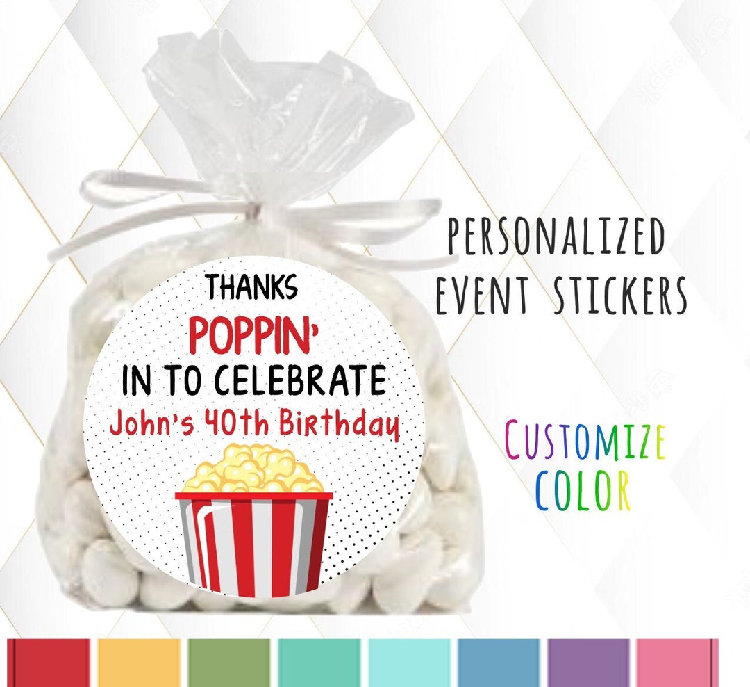 Personalized Popcorn Birthday Stickers, Popcorn Favors, First Birthday ...