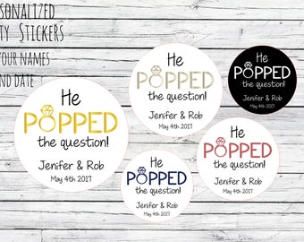 He Popped the Question Bridal Shower Label Engagement Party | Etsy