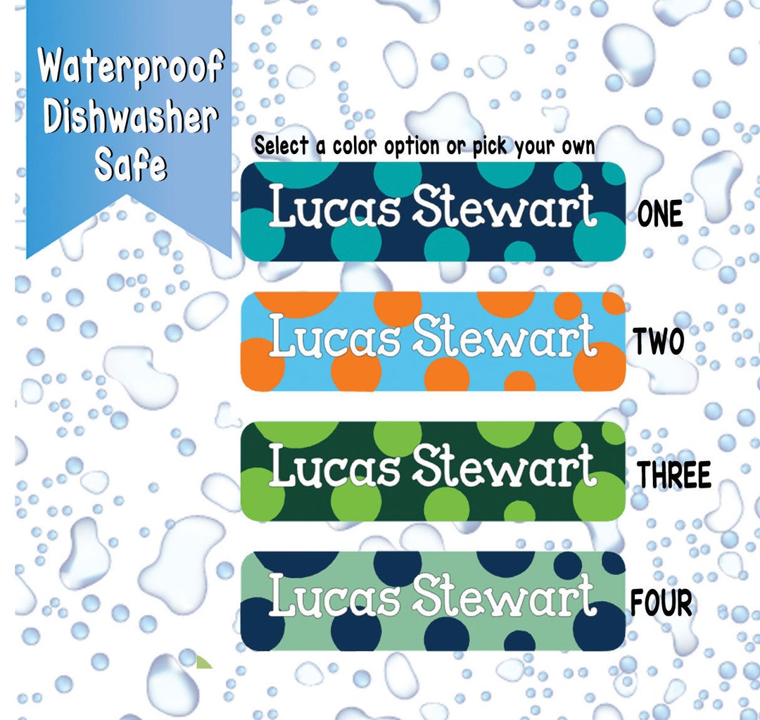 School Supply Labels, Waterproof Labels, Polka Dots Personalized Name ...