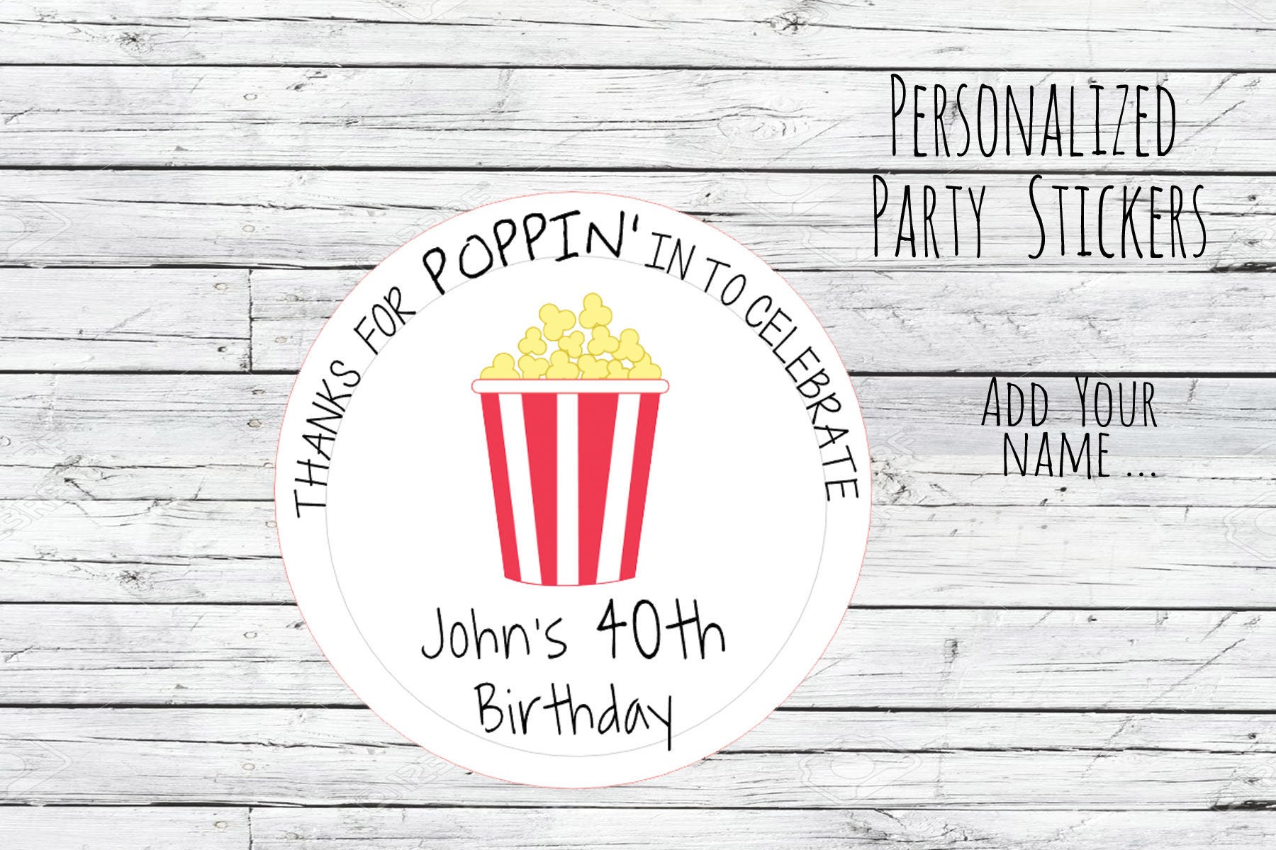 Personalized Popcorn Birthday Stickers Popcorn Favors First | Etsy