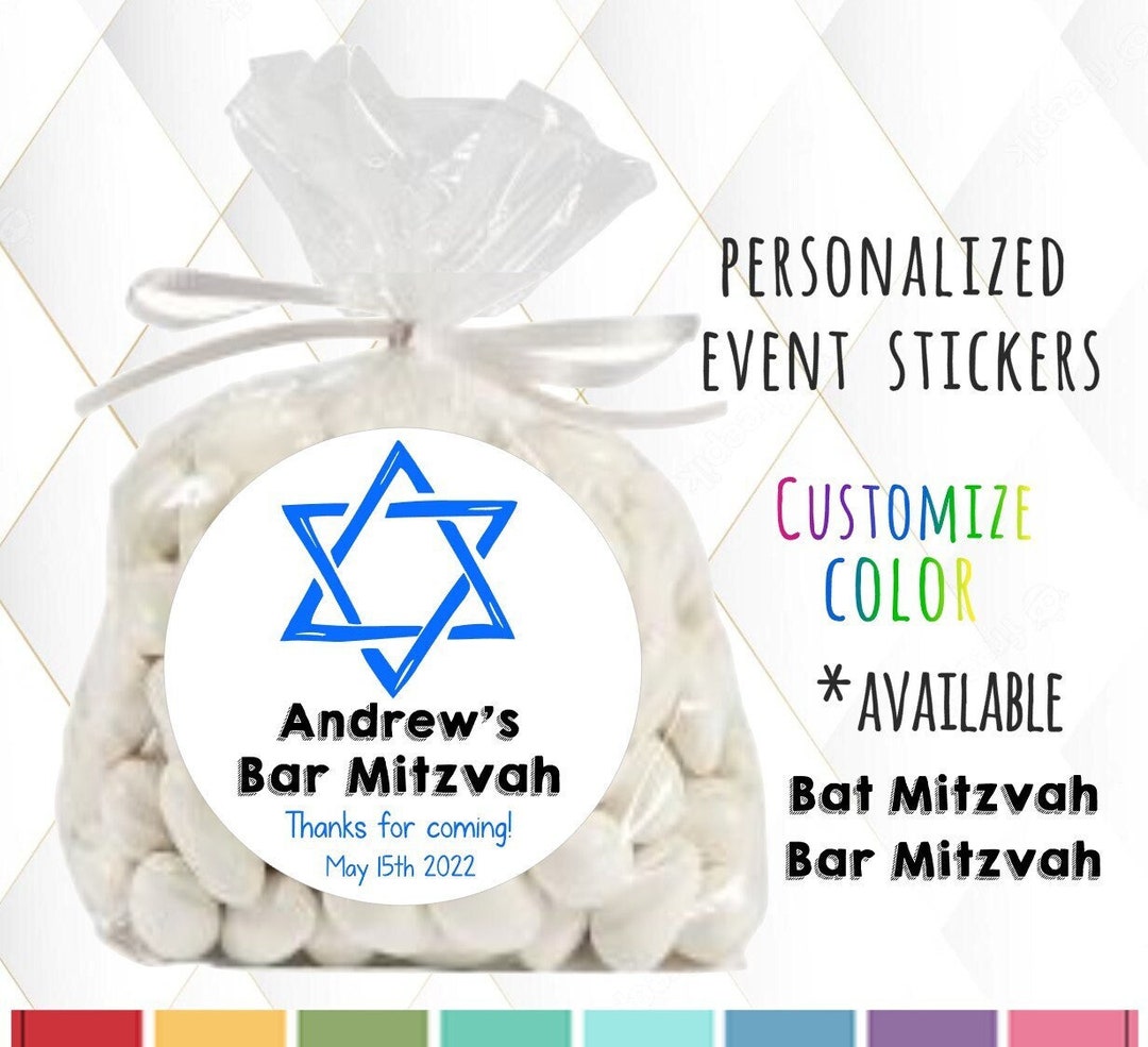 Personalized Bar Mitzvah Favor Labels, Bat Mitzvah, Star of David ...