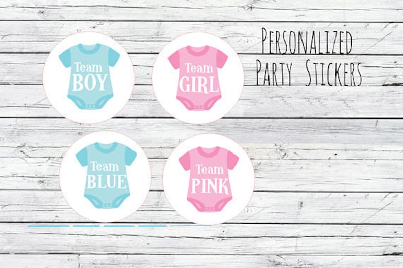 Team Pink Team Blue Gender Reveal Baby Party Stickers Onesies | Etsy