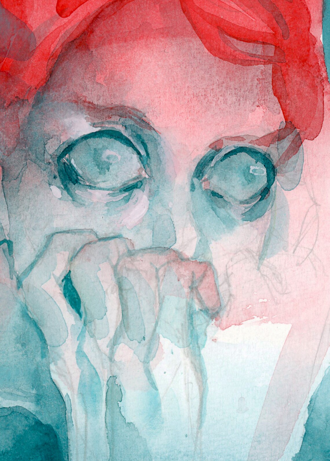 Buy Anxiety Surreal Flowy Original Weird Art 5 X 7 In. Watercolor ...