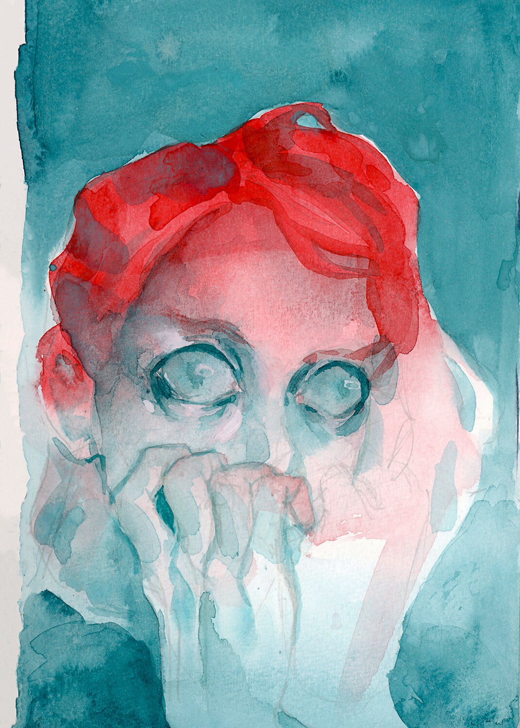 Anxiety | Surreal | Flowy | Original Weird Art| [5 X 7 In. Watercolor ...