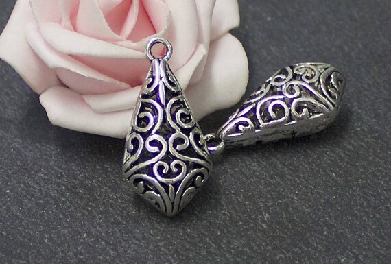 2 pendants charms drop 3D aged silver metal of 33mm BRA164 | Etsy