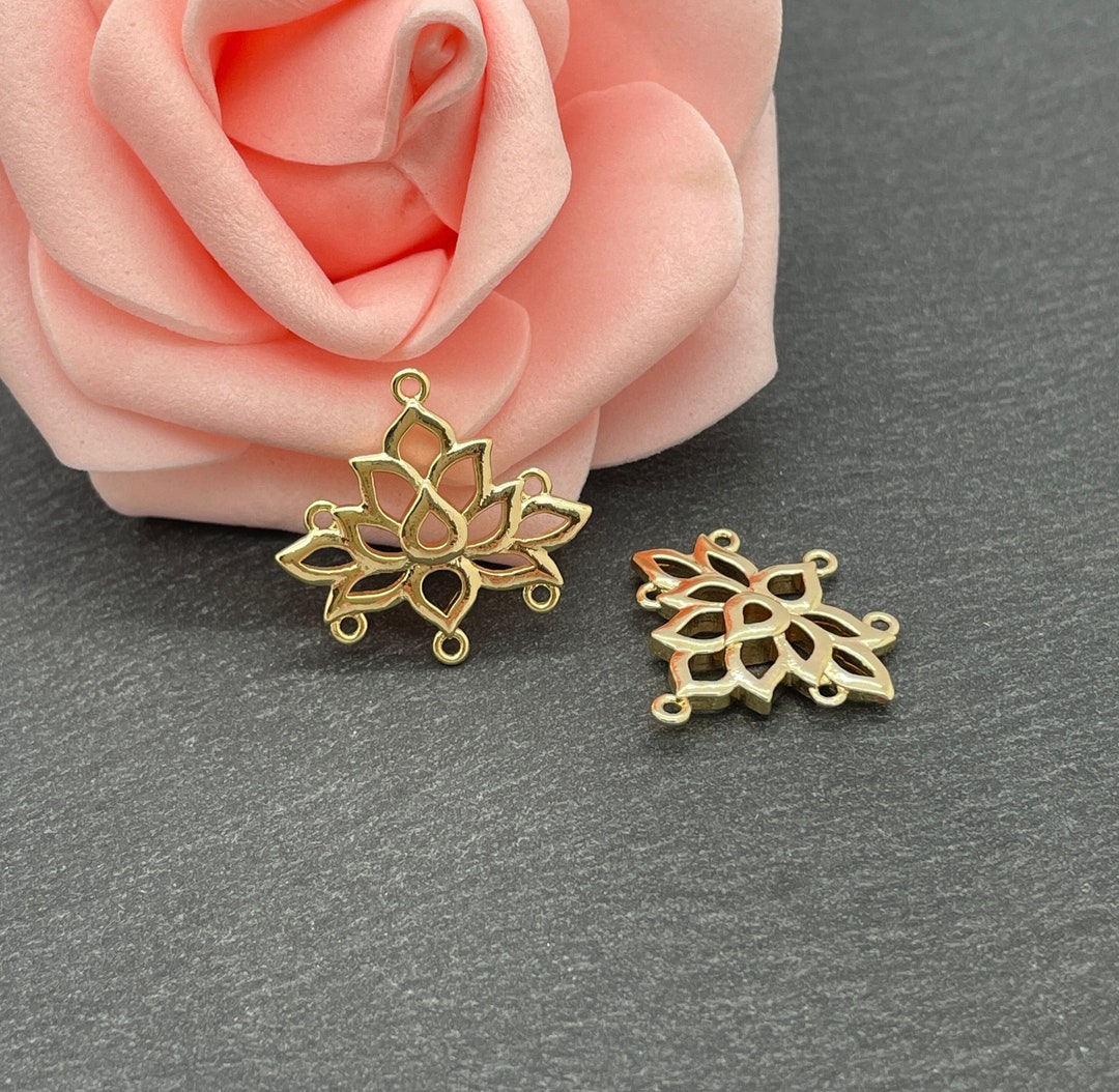2 Golden Brass Lotus Flower Connectors, 18K Gold Plated, 20.5 X 21.5 Mm ...