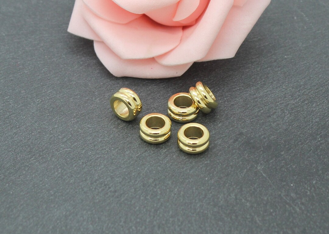 4 Grooved Column Beads in Gold Stainless Steel, Vacuum Plating, 10 X 5 ...