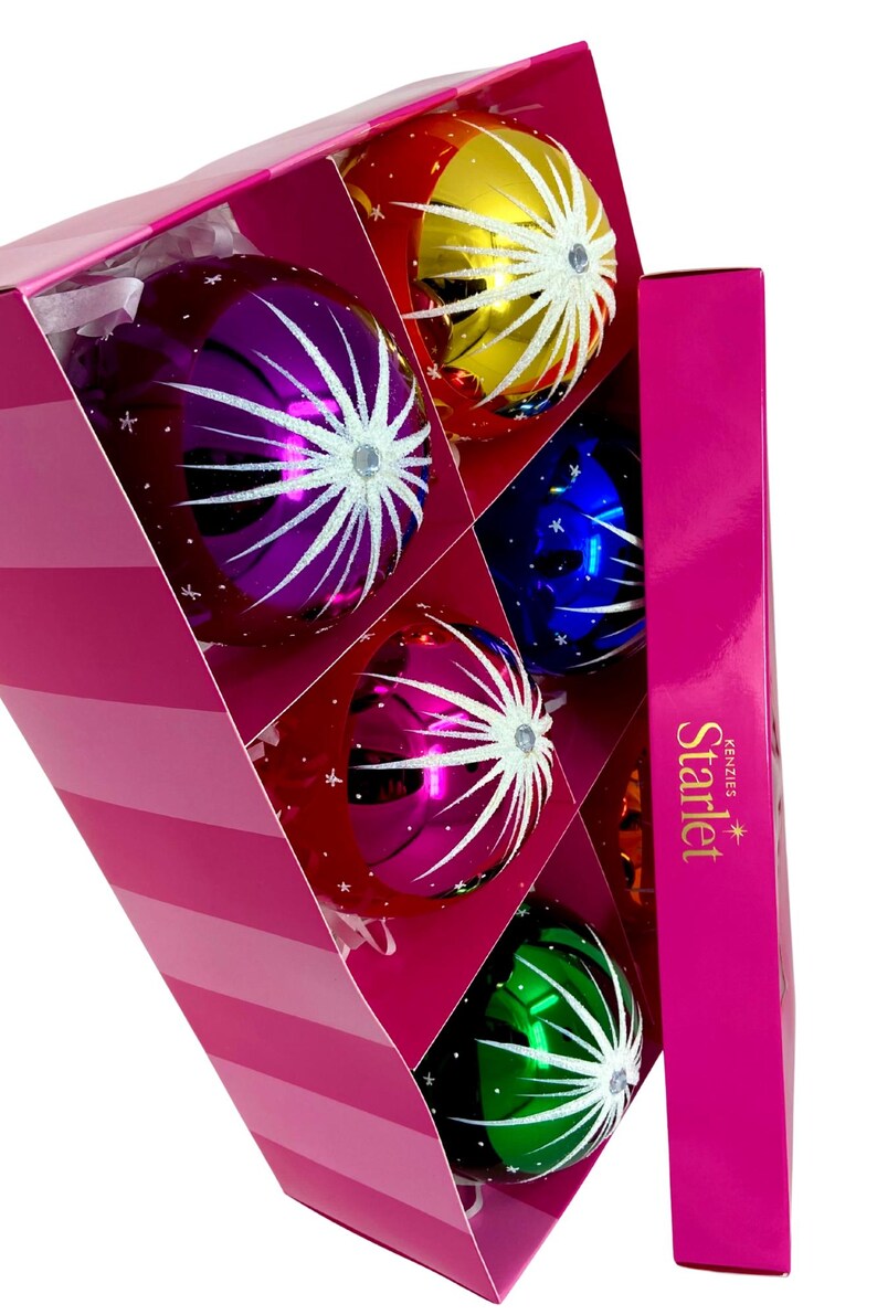Starlet Christmas Ornaments – Set of 6 Large Glass Baubles in Jewel ...