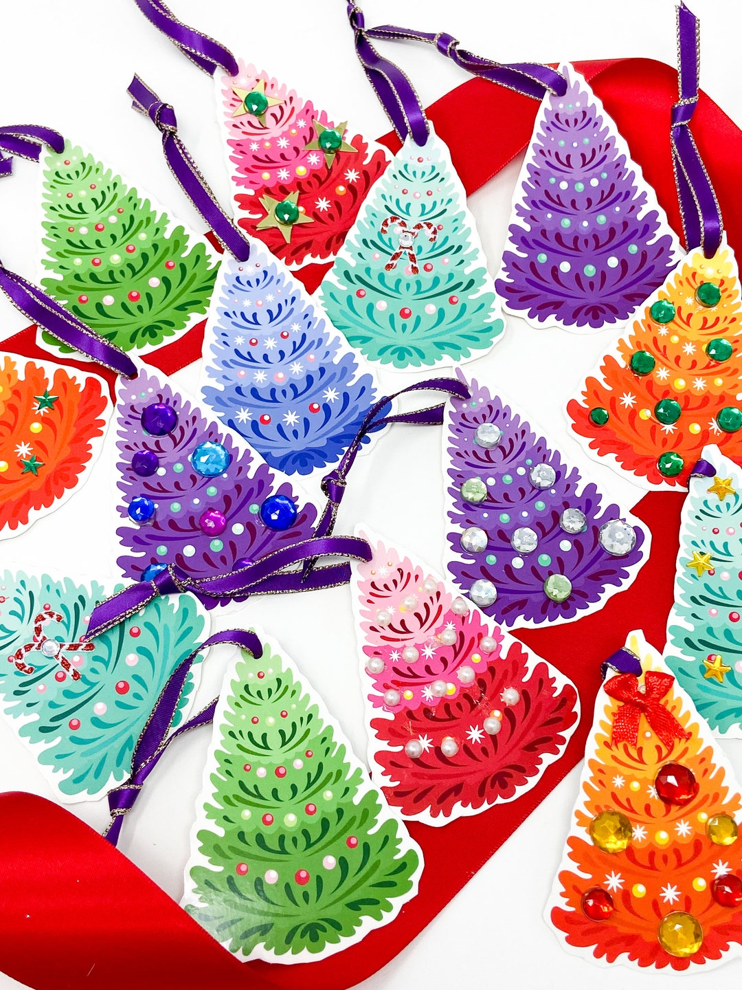 Rainbow Pine Christmas Gift Tags | Holiday Gift Wrap Paper - Etsy