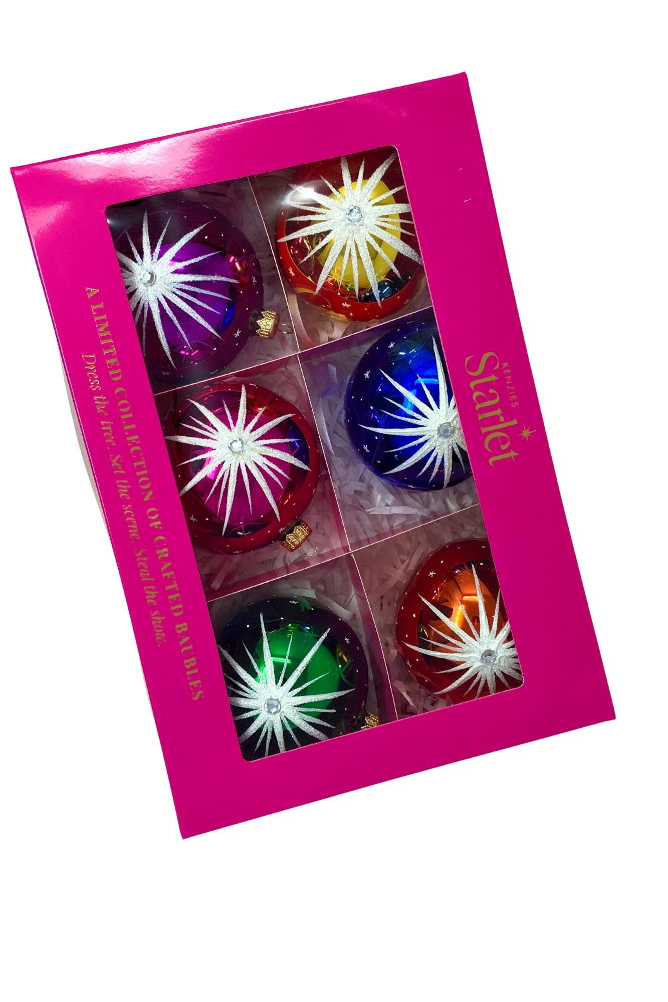 Starlet Christmas Ornaments – Set of 6 Large Glass Baubles in Jewel ...