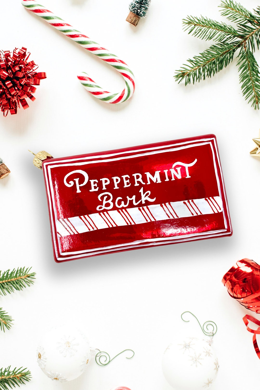 Peppermint Bark Box Glass Ornament Italian Hand Painted/hand Made ...