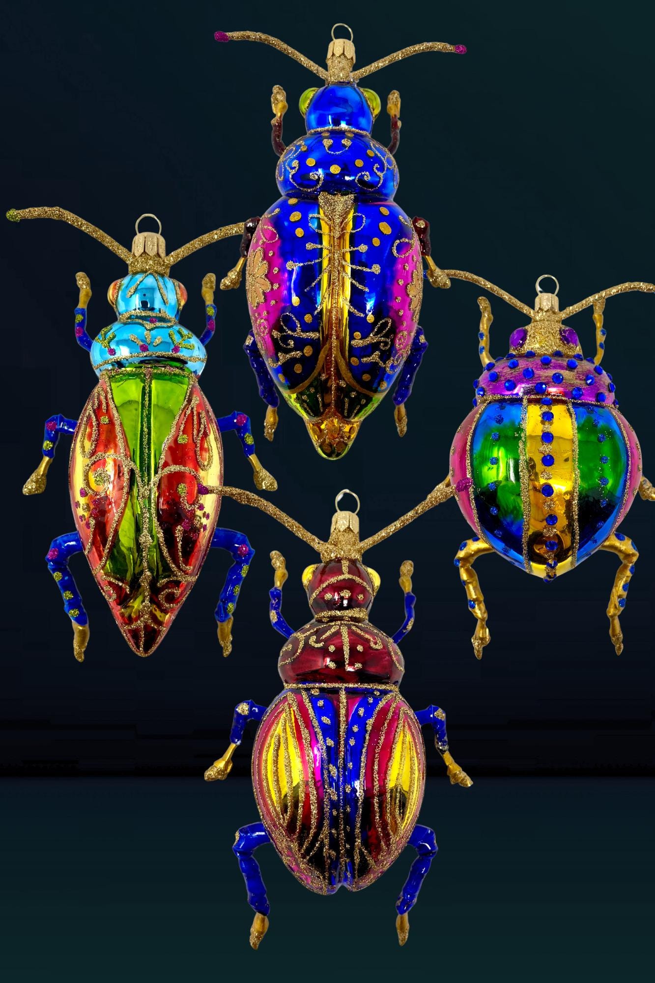Colorful Bug Set/4 Glass Ornament - Kenzies of London "golden Wings ...
