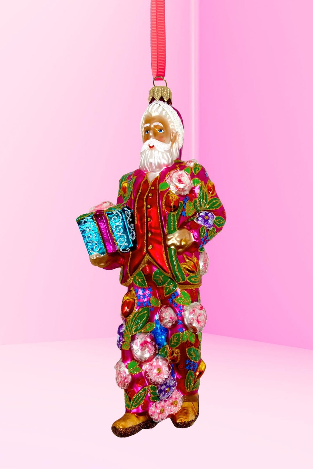 Flower Santa Glass Ornament - Hand Painted/hand Made - Kenzies of ...
