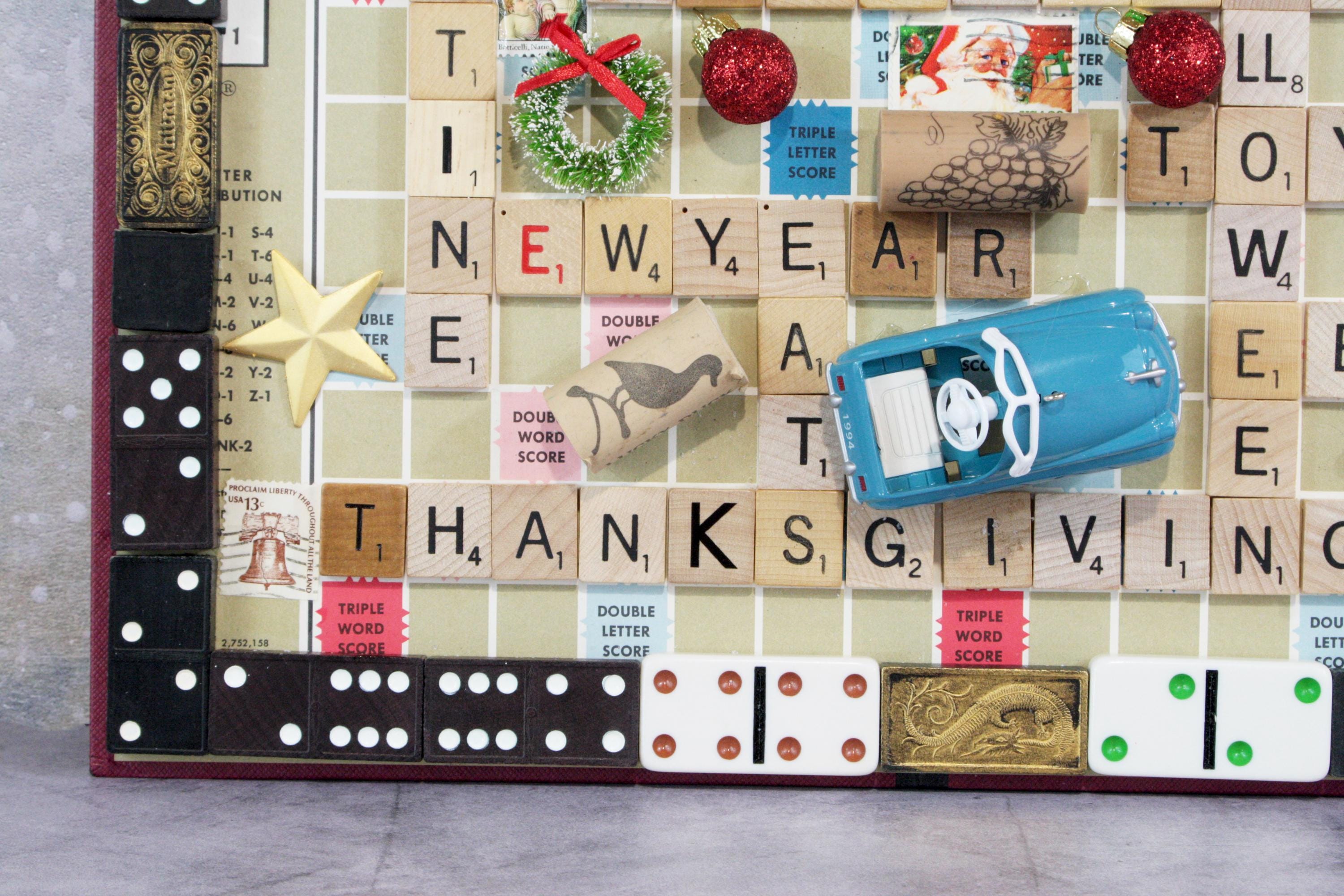 Scrabble Board Collage Art, Holiday Theme, Assemblage - Etsy