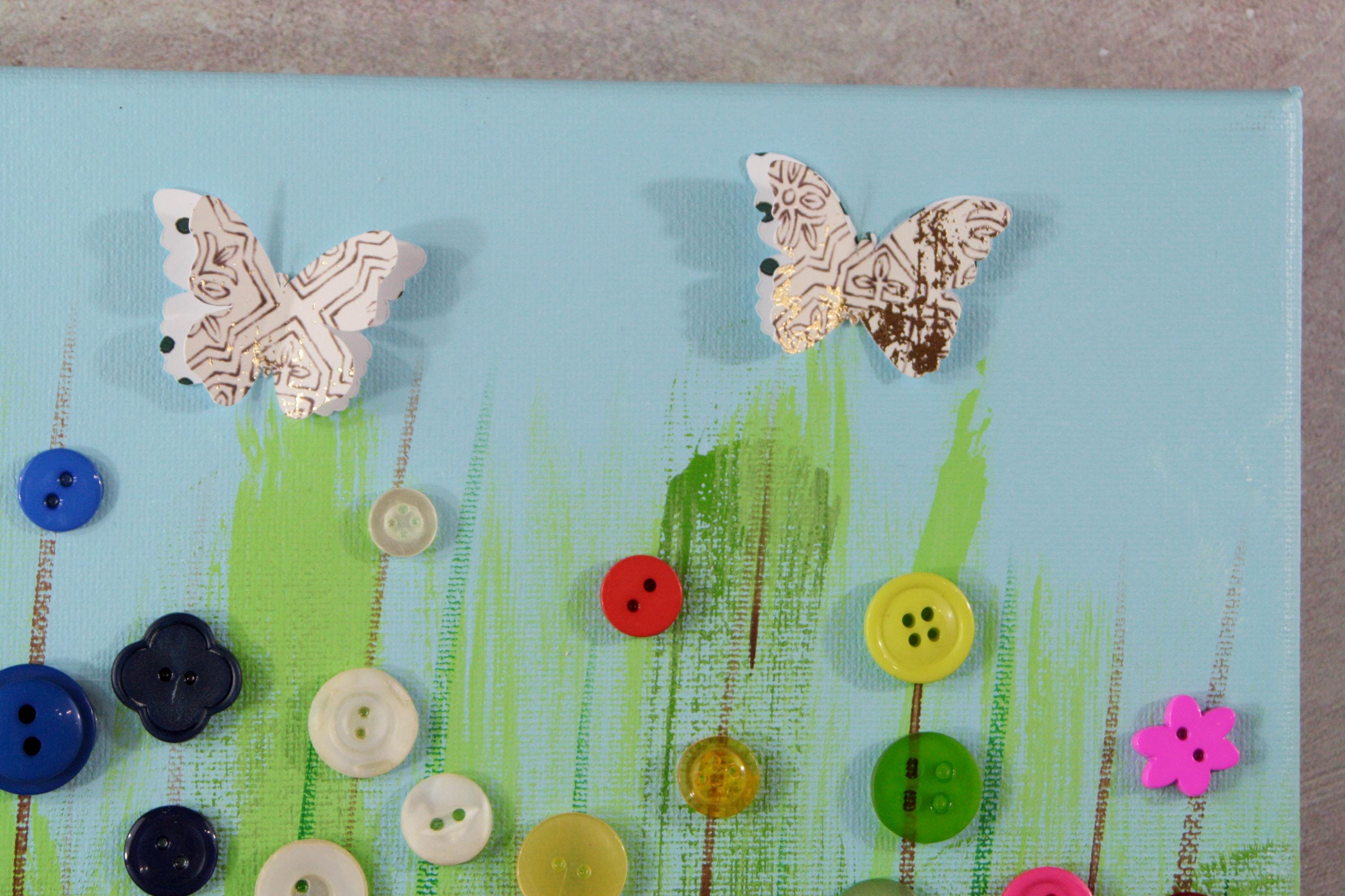 Button Art Canvas: Vintage Button Flowers & Butterflies - Etsy
