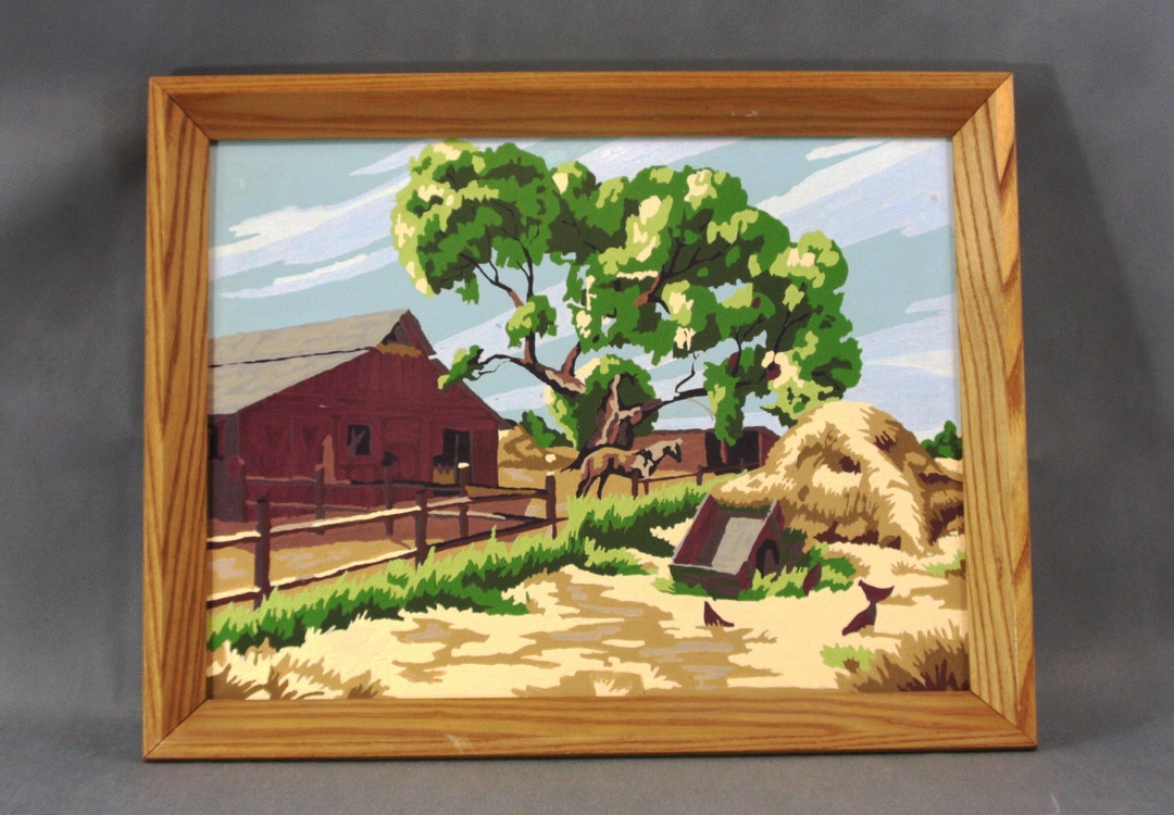 Completed Vintage Paint by Number, Farm Yard Scene, Western Scene ...