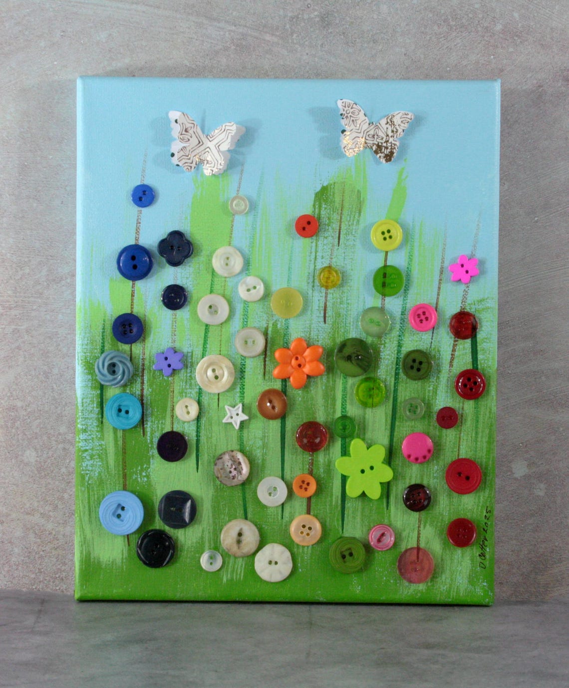 Button Art Canvas: Vintage Button Flowers & Butterflies - Etsy