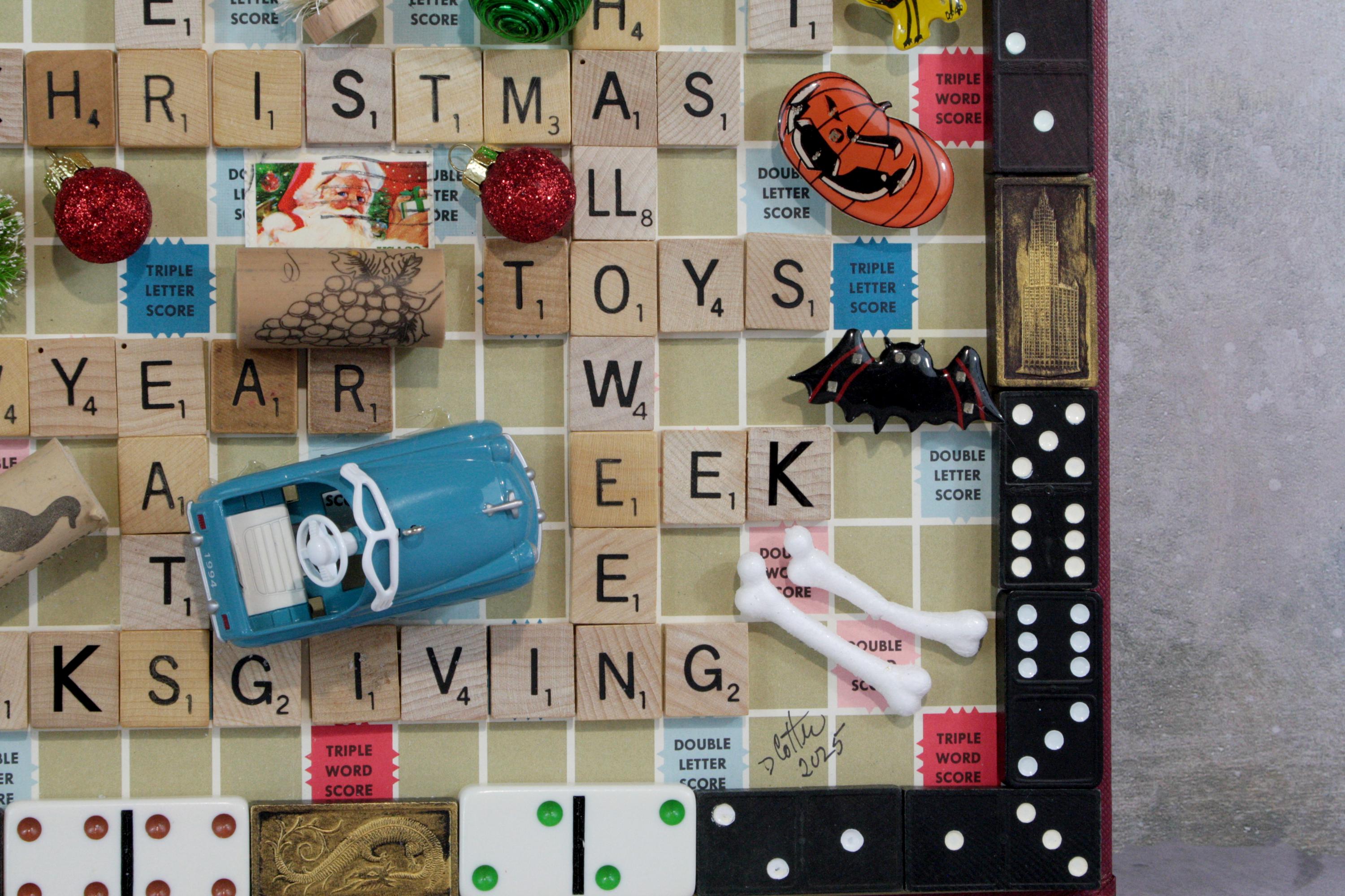 Scrabble Board Collage Art, Holiday Theme, Assemblage - Etsy