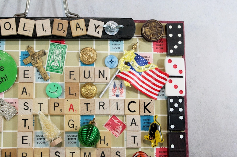 Scrabble Board Collage Art, Holiday Theme, Assemblage - Etsy