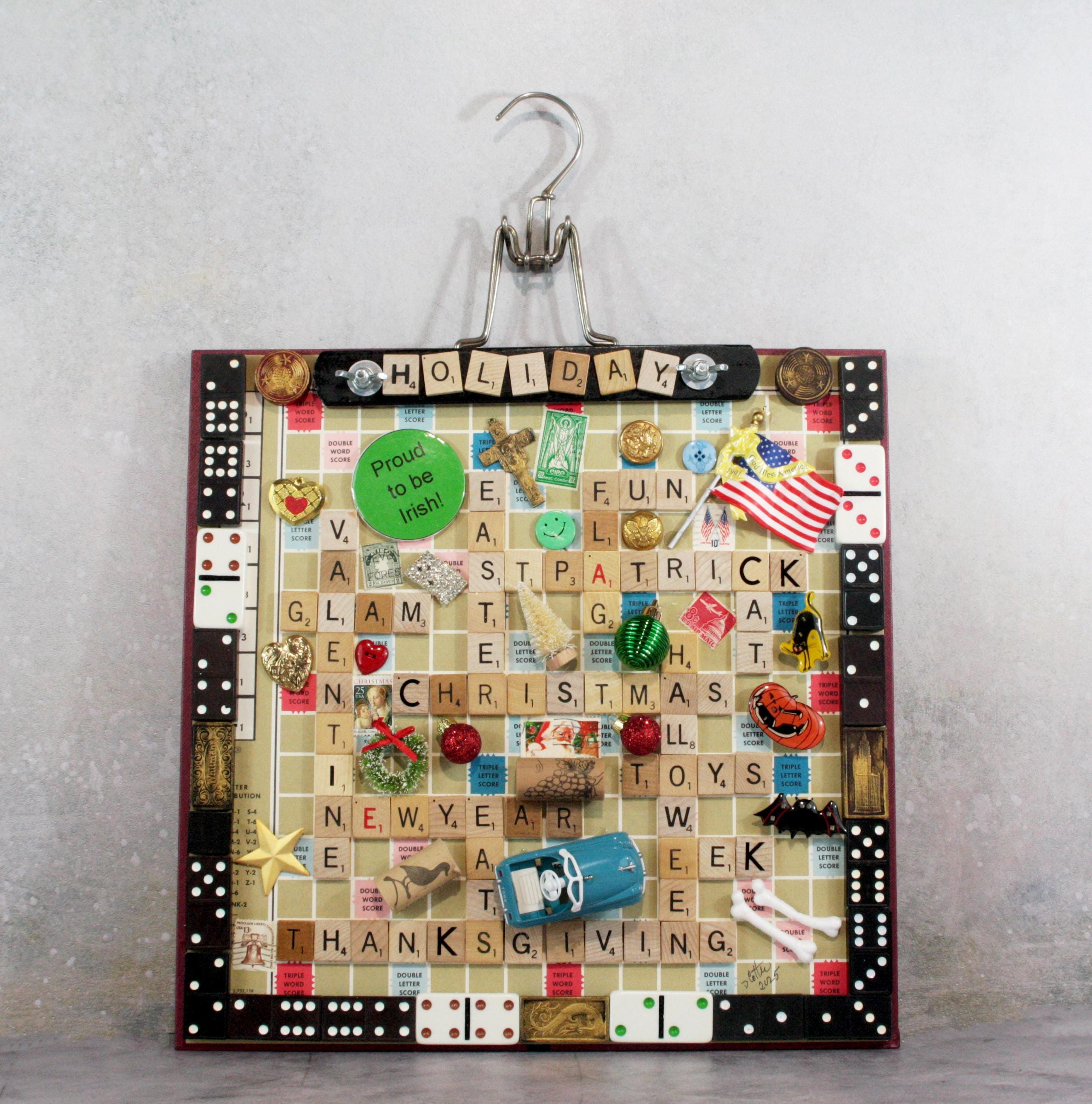 Scrabble Board Collage Art, Holiday Theme, Assemblage - Etsy