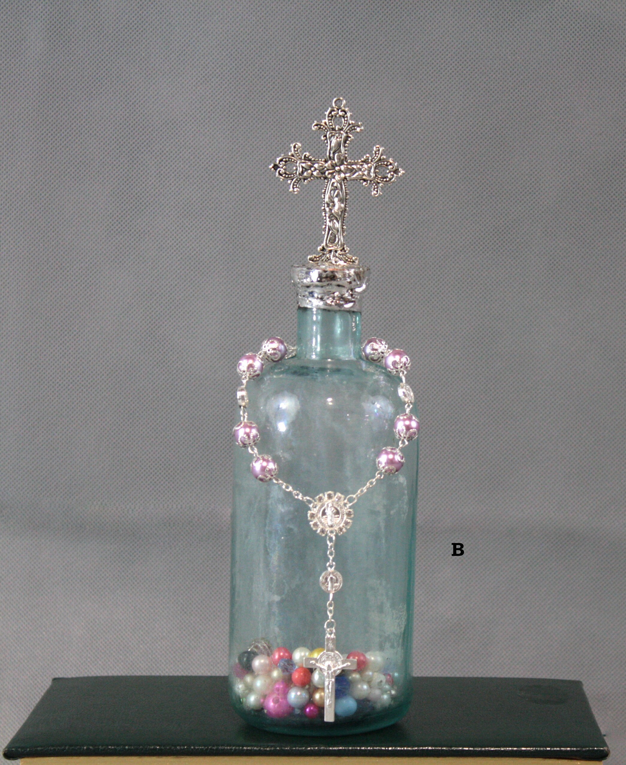 Vintage Pewter Cross Bottle Art: Soldered Glass Bottle With Prayer ...