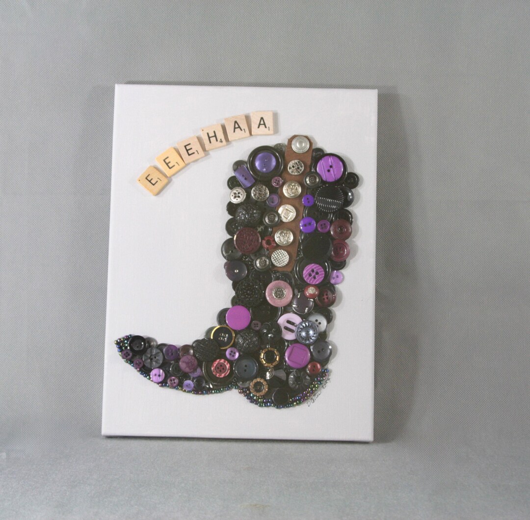 Button Art, Boot, Western Boot, Cowboy Boot - Etsy