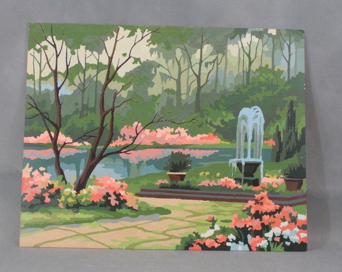Completed Vintage Paint by Number Fountain Scene, Forest Scene, Water ...
