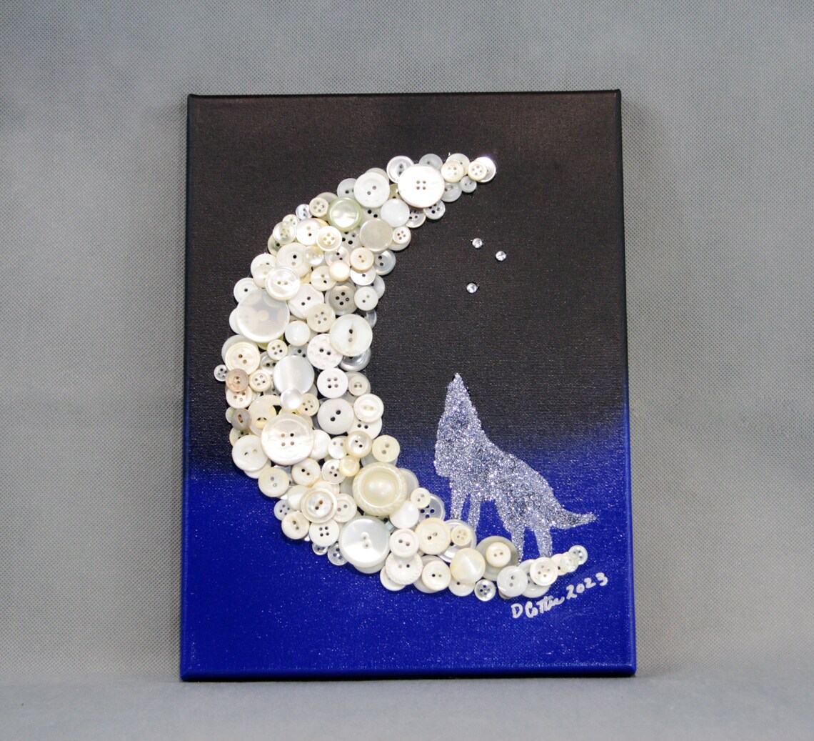 Button Art, Moon With Dog Howling , Howling at the Moon, Dog Art - Etsy