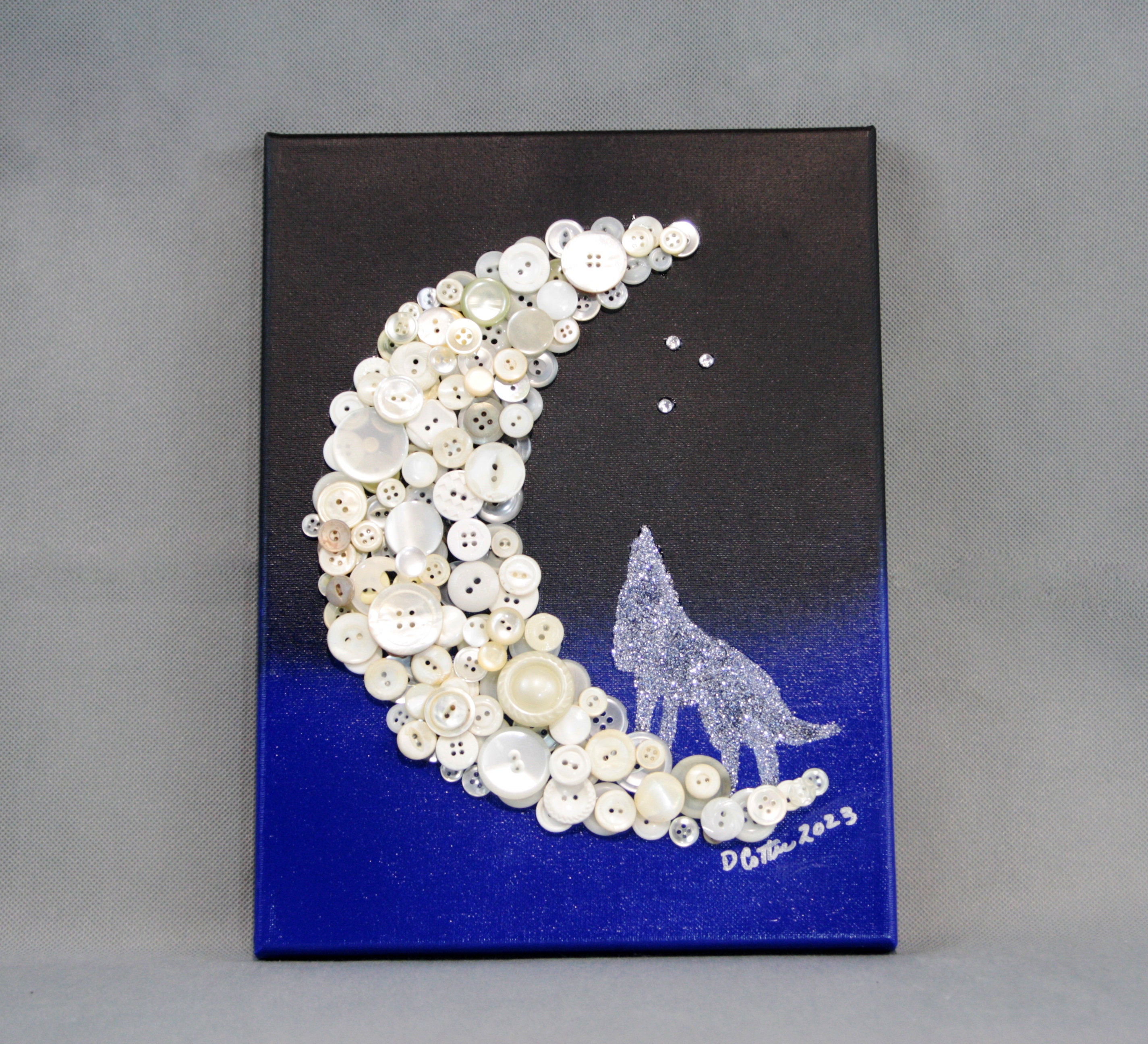 Button Art, Moon With Dog Howling , Howling at the Moon, Dog Art - Etsy