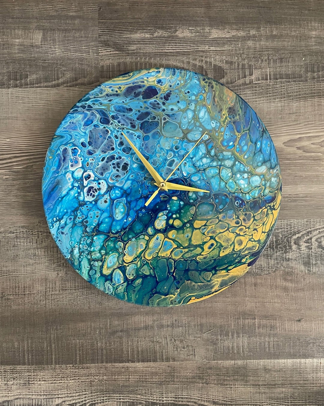 Blue Round Clock, Round Wall Clock, Round Clock, Acrylic Pour Clock ...
