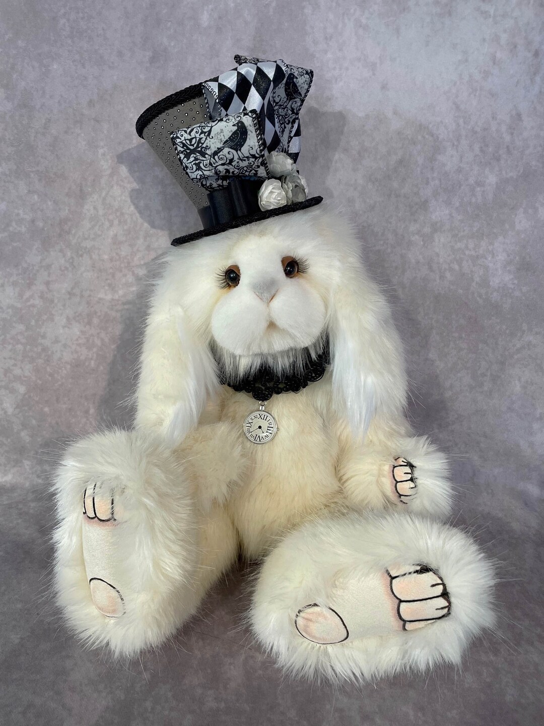 Steampunk Teddy, Black and White Teddy Bear, Handmade Bear, White ...