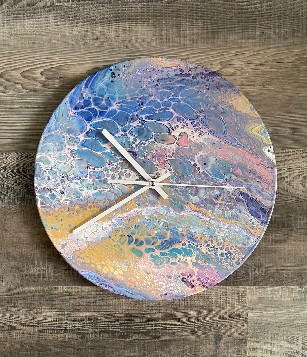 Round Wall Clock, Round Clock, Acrylic Pour Clock, Painted Clock, Wall ...