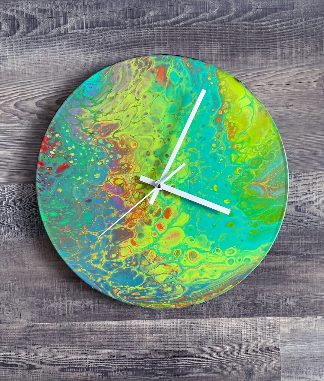 Rainbow Acrylic Clock, Round Wall Clock, Round Clock, Acrylic Pour ...
