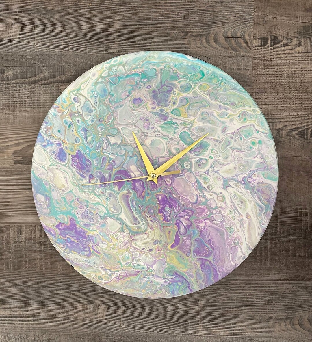 Rainbow Acrylic Clock, Round Wall Clock, Round Clock, Acrylic Pour ...