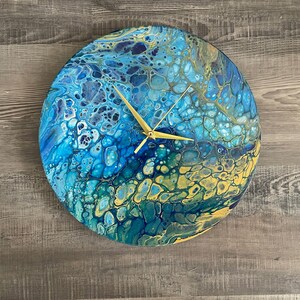 Blue Round Clock, Round Wall Clock, Round Clock, Acrylic Pour Clock ...