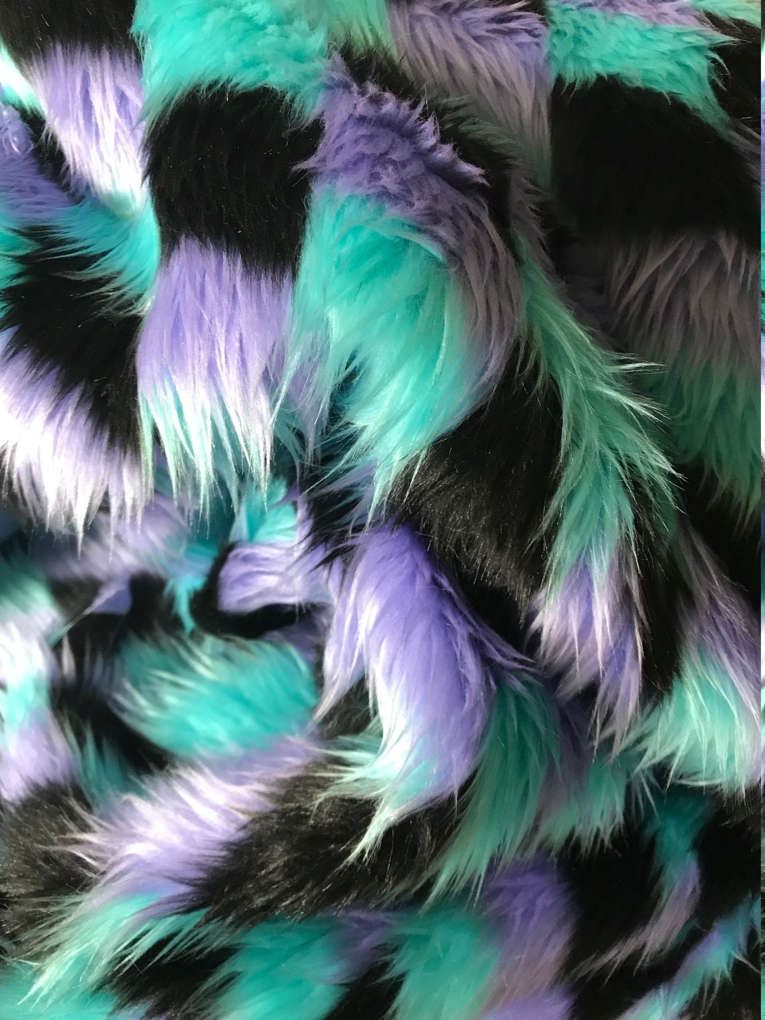 Faux fur turquoise purple and black harlequin fur fun fur | Etsy