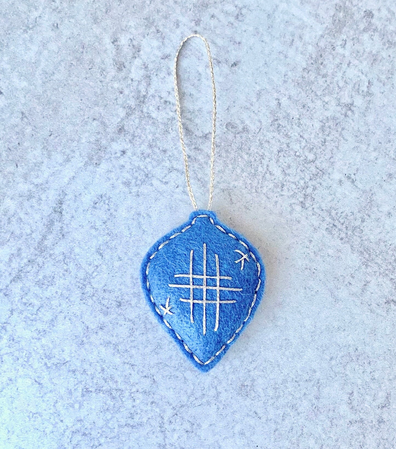 Handmade Felt Christmas Ornaments: Periwinkle & Silver Embroidered Set ...