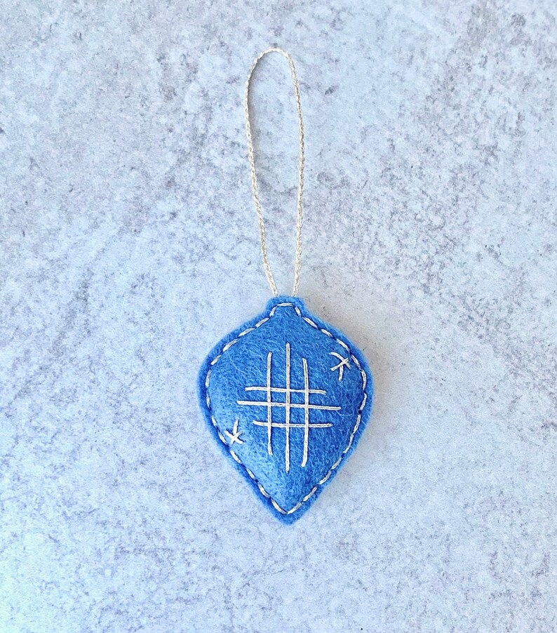 Handmade Felt Christmas Ornaments: Periwinkle & Silver Embroidered Set ...